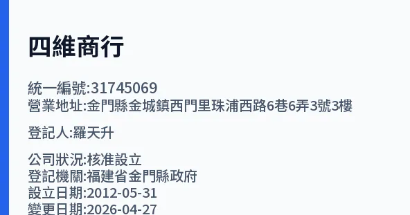四維商行的照片-統編 31745069(金門縣) 公司登記資料與營業項目詳細圖表