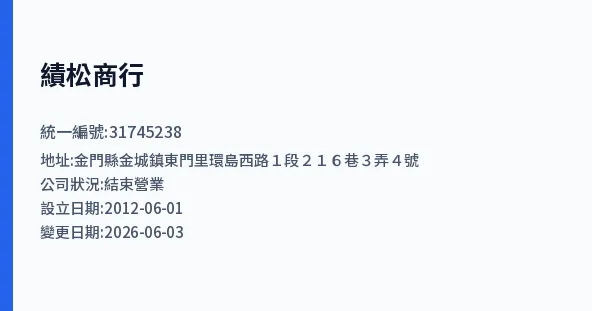 績松商行的照片-統編 31745238(金門縣) 公司登記資料與營業項目詳細圖表