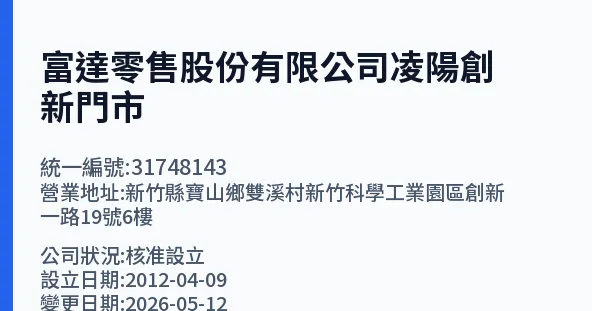 富達零售股份有限公司凌陽創新門市的照片-統編 31748143(新竹縣) 公司登記資料與營業項目詳細圖表