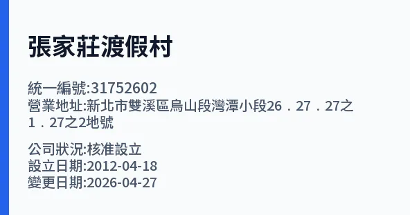 張家莊渡假村的照片-統編 31752602(新北市) 公司登記資料與營業項目詳細圖表