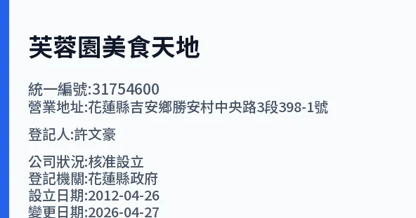 芙蓉園美食天地的照片-統編 31754600(花蓮縣) 公司登記資料與營業項目詳細圖表