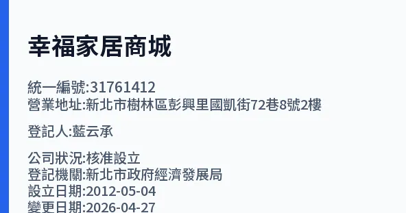幸福家居商城的照片-統編 31761412(新北市) 公司登記資料與營業項目詳細圖表