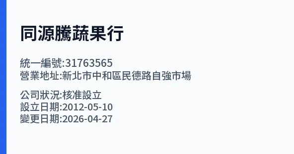 同源騰蔬果行的照片-統編 31763565(新北市) 公司登記資料與營業項目詳細圖表