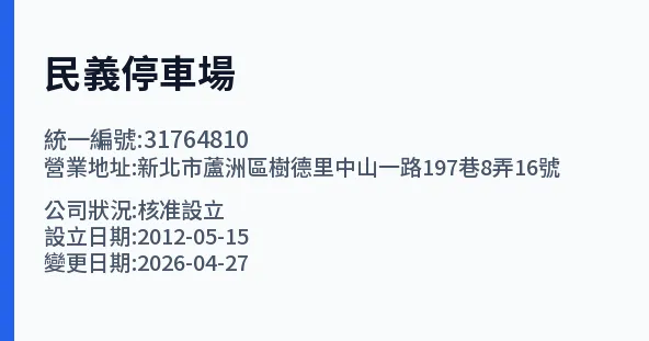 民義停車場的照片-統編 31764810(新北市) 公司登記資料與營業項目詳細圖表