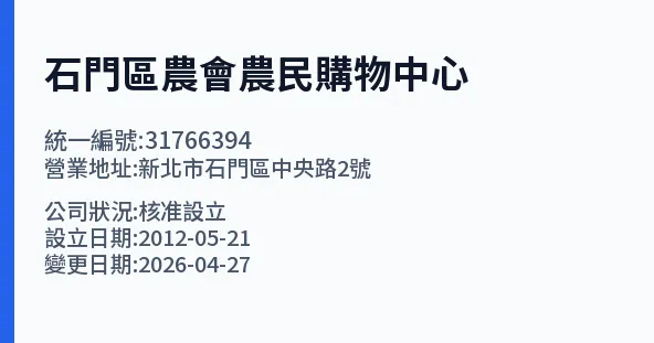 石門區農會農民購物中心的照片-統編 31766394(新北市) 公司登記資料與營業項目詳細圖表
