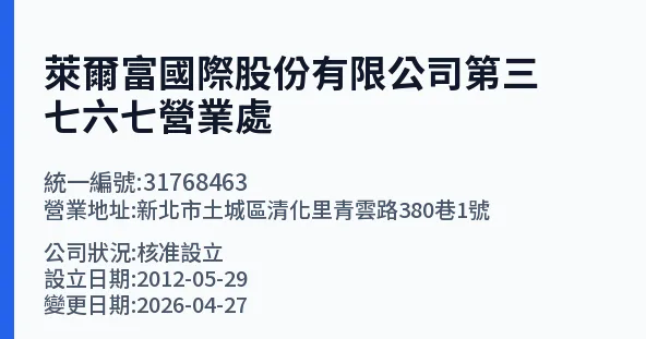 萊爾富國際股份有限公司第三七六七營業處的照片-統編 31768463(新北市) 公司登記資料與營業項目詳細圖表