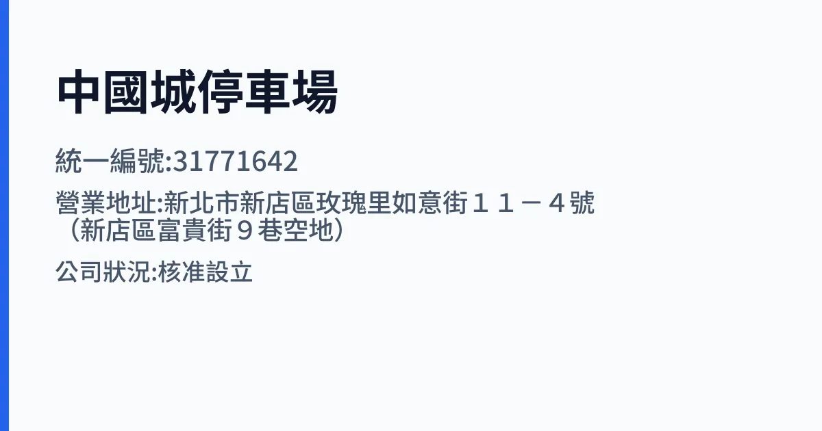 中國城停車場 - 統編 31771642(新北市) 公司登記資料與營業項目詳細圖表