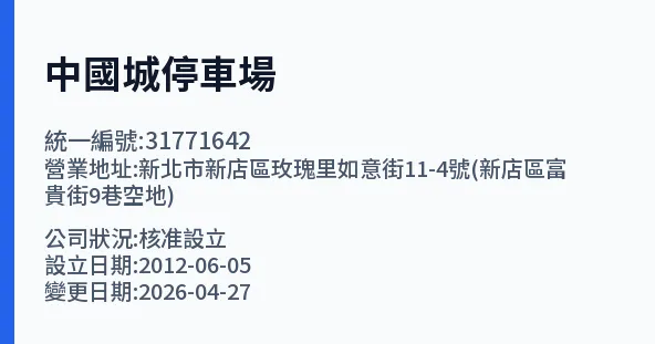 中國城停車場的照片-統編 31771642(新北市) 公司登記資料與營業項目詳細圖表