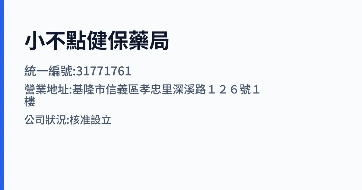 小不點健保藥局 - 統編 31771761(基隆市) 公司登記資料與營業項目詳細圖表