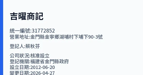 吉曜商記的照片-統編 31772852(金門縣) 公司登記資料與營業項目詳細圖表