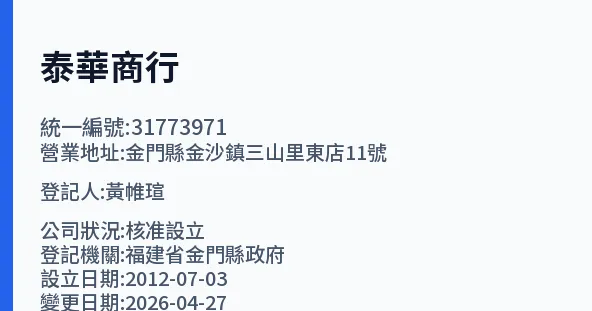 泰華商行的照片-統編 31773971(金門縣) 公司登記資料與營業項目詳細圖表