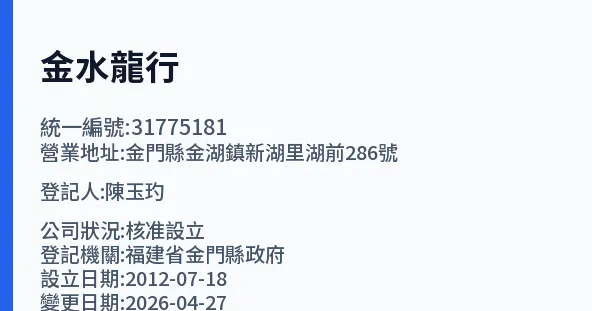 金水龍行的照片-統編 31775181(金門縣) 公司登記資料與營業項目詳細圖表