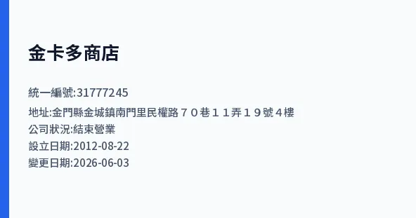 金卡多商店的照片-統編 31777245(金門縣) 公司登記資料與營業項目詳細圖表