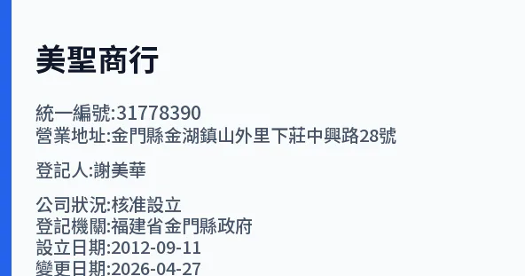 美聖商行的照片-統編 31778390(金門縣) 公司登記資料與營業項目詳細圖表