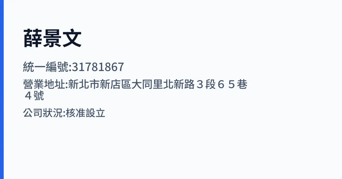 薛景文 - 統編 31781867(新北市) 公司登記資料與營業項目詳細圖表