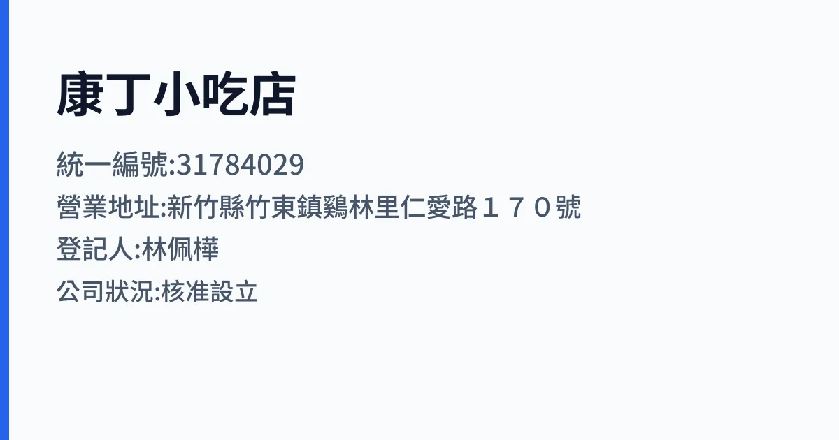 康丁小吃店 - 統編 31784029(新竹縣) 公司登記資料與營業項目詳細圖表