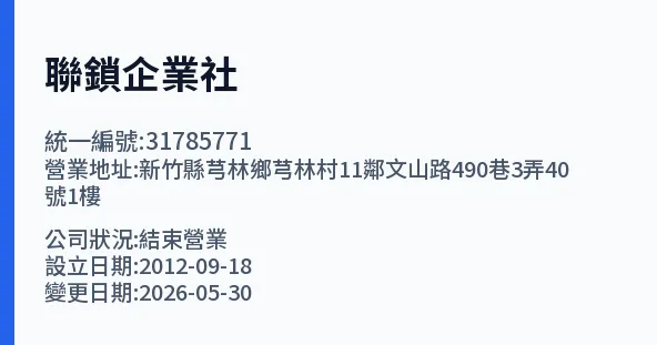 聯鎖企業社的照片-統編 31785771(新竹縣) 公司登記資料與營業項目詳細圖表