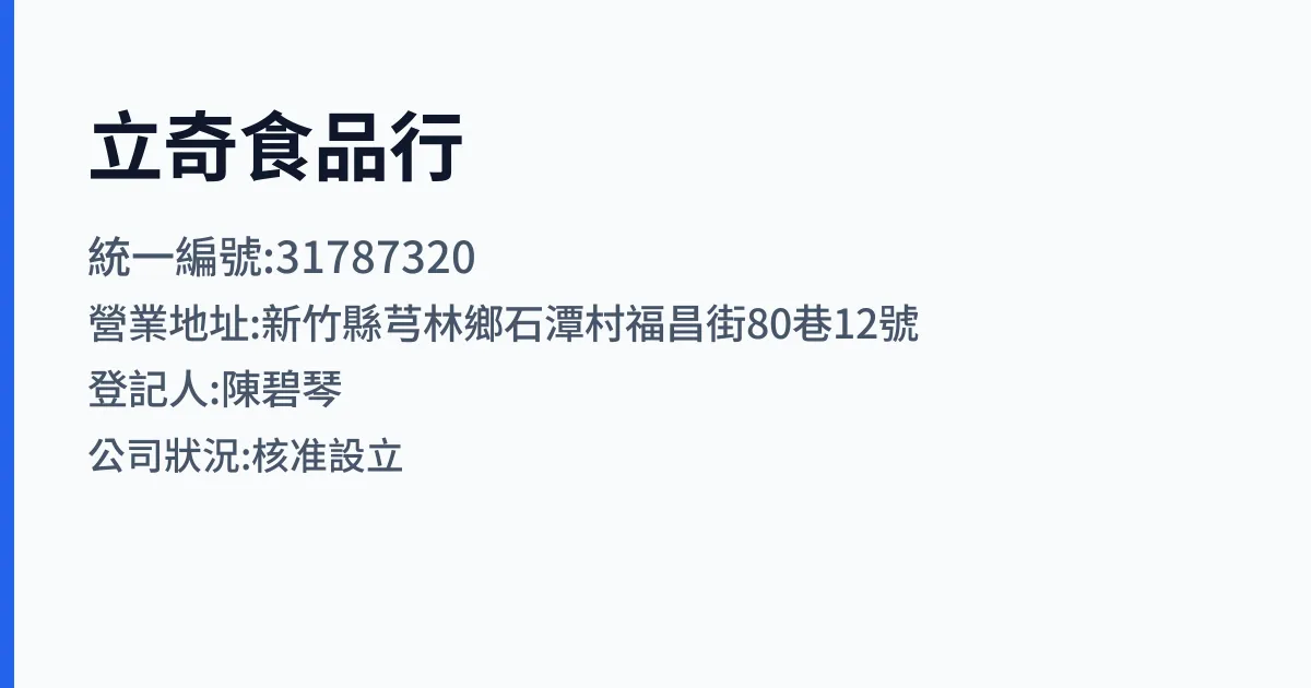 立奇食品行 - 統編 31787320(新竹縣) 公司登記資料與營業項目詳細圖表