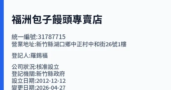 福洲包子饅頭專賣店的照片-統編 31787715(新竹縣) 公司登記資料與營業項目詳細圖表