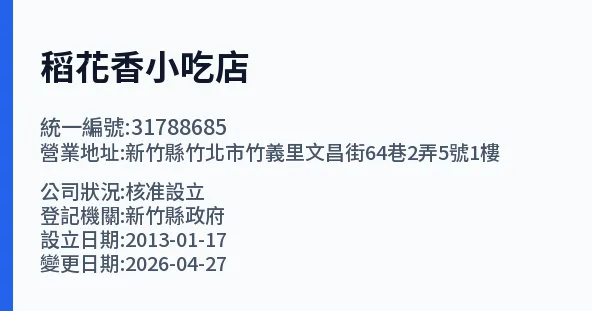 稻花香小吃店的照片-統編 31788685(新竹縣) 公司登記資料與營業項目詳細圖表