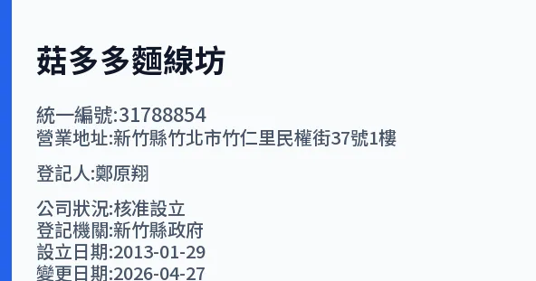 菇多多麵線坊的照片-統編 31788854(新竹縣) 公司登記資料與營業項目詳細圖表