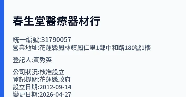 春生堂醫療器材行的照片-統編 31790057(花蓮縣) 公司登記資料與營業項目詳細圖表