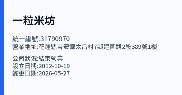 一粒米坊的照片-統編 31790970(花蓮縣) 公司登記資料與營業項目詳細圖表