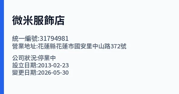 微米服飾店的照片-統編 31794981(花蓮縣) 公司登記資料與營業項目詳細圖表