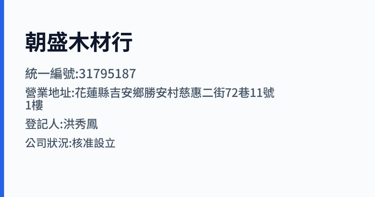朝盛木材行 - 統編 31795187(花蓮縣) 公司登記資料與營業項目詳細圖表