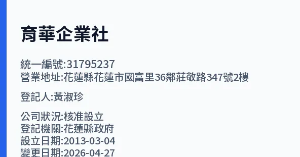 育華企業社的照片-統編 31795237(花蓮縣) 公司登記資料與營業項目詳細圖表