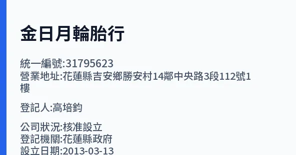 金日月輪胎行的照片-統編 31795623(花蓮縣) 公司登記資料與營業項目詳細圖表