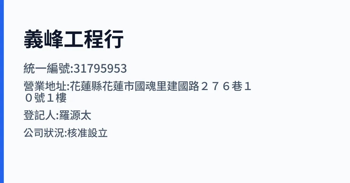 義峰工程行 - 統編 31795953(花蓮縣) 公司登記資料與營業項目詳細圖表