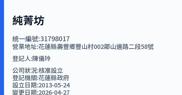 純菁坊的照片-統編 31798017(花蓮縣) 公司登記資料與營業項目詳細圖表