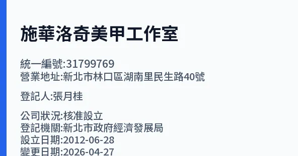 施華洛奇美甲工作室的照片-統編 31799769(新北市) 公司登記資料與營業項目詳細圖表