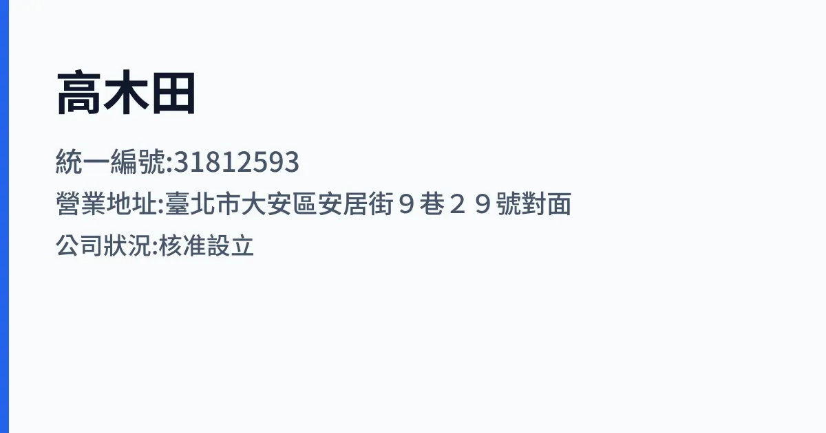 高木田 - 統編 31812593(臺北市) 公司登記資料與營業項目詳細圖表