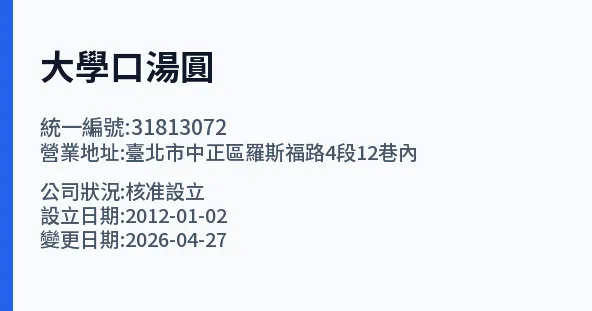 大學口湯圓的照片-統編 31813072(臺北市) 公司登記資料與營業項目詳細圖表
