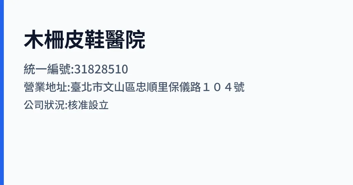 木柵皮鞋醫院 - 統編 31828510(臺北市) 公司登記資料與營業項目詳細圖表