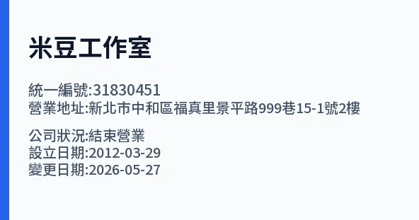 米豆工作室的照片-統編 31830451(新北市) 公司登記資料與營業項目詳細圖表