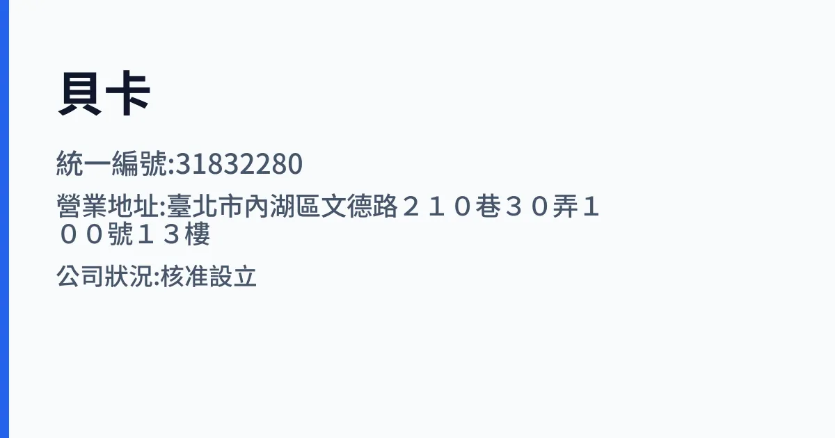 貝卡 - 統編 31832280(臺北市) 公司登記資料與營業項目詳細圖表