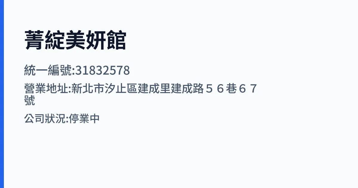 菁綻美妍館 - 統編 31832578(新北市) 公司登記資料與營業項目詳細圖表