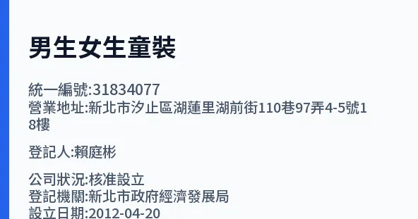 男生女生童裝的照片-統編 31834077(新北市) 公司登記資料與營業項目詳細圖表