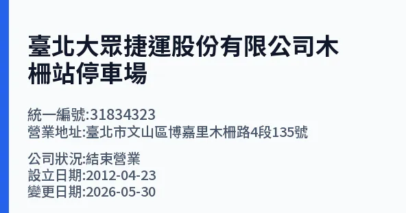 臺北大眾捷運股份有限公司木柵站停車場的照片-統編 31834323(臺北市) 公司登記資料與營業項目詳細圖表