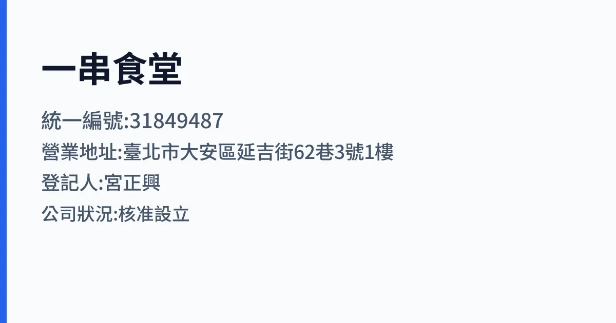 一串食堂 - 統編 31849487(臺北市) 公司登記資料與營業項目詳細圖表