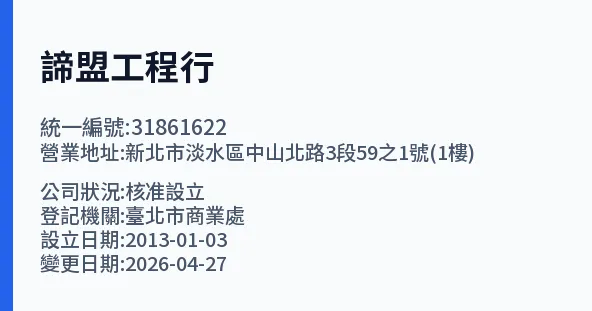 諦盟工程行的照片-統編 31861622(新北市) 公司登記資料與營業項目詳細圖表