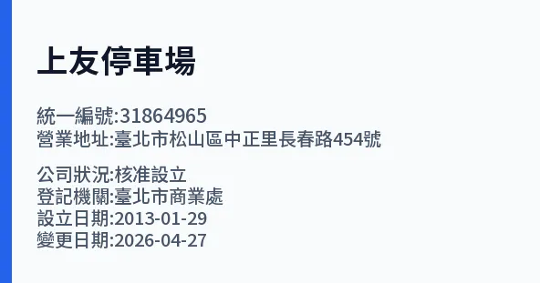 上友停車場的照片-統編 31864965(臺北市) 公司登記資料與營業項目詳細圖表