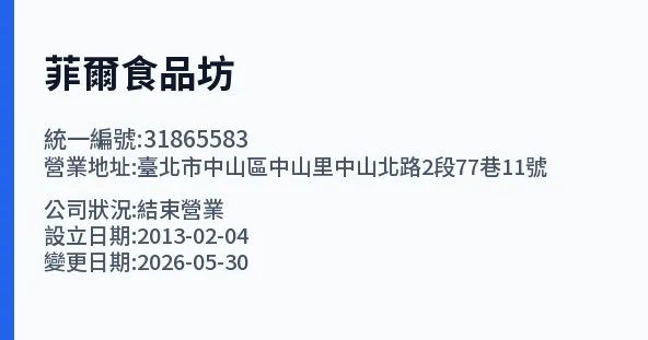 菲爾食品坊的照片-統編 31865583(臺北市) 公司登記資料與營業項目詳細圖表