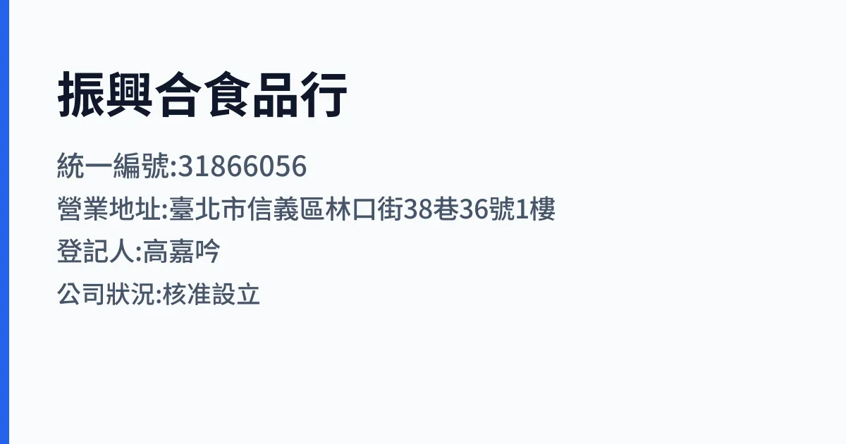 振興合食品行 - 統編 31866056(臺北市) 公司登記資料與營業項目詳細圖表