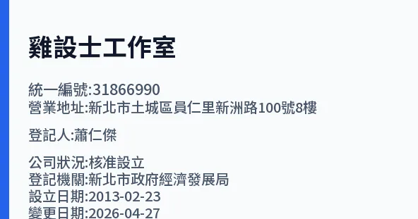 雞設士工作室的照片-統編 31866990(新北市) 公司登記資料與營業項目詳細圖表
