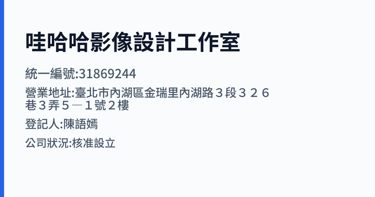 哇哈哈影像設計工作室 - 統編 31869244(臺北市) 公司登記資料與營業項目詳細圖表