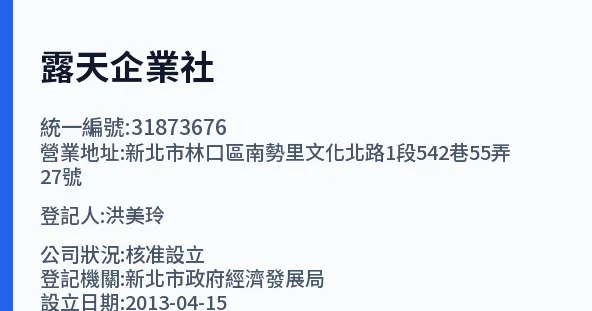 露天企業社的照片-統編 31873676(新北市) 公司登記資料與營業項目詳細圖表